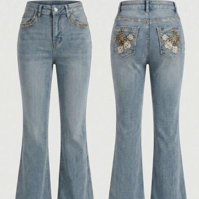 China Embroidered Slim Fit Blue Cotton Casual wholesale denim jeans for Autumn 2026 Regular Fit Custom (9959) for sale