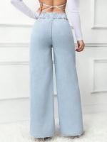 China Light Blue Straight Pant Regular Casual Pants Custom (991-2) for sale
