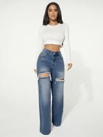 China Blue Low Waist Distressed Casual Pants Custom (9933) for sale