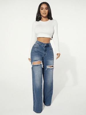 China Blue Low Waist Distressed Casual Pants Custom (9933) for sale