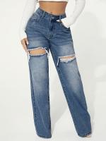 China Blue Low Waist Distressed Casual Pants Custom (9933) for sale