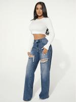 China Blue Low Waist Distressed Casual Pants Custom (9933) for sale