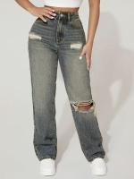 China Blue Casual Low Waist wholesale denim jeans for Distressed Spring 2026 Custom (9936) for sale