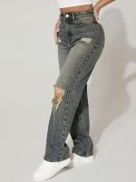 China Blue Casual Low Waist wholesale denim jeans for Distressed Spring 2026 Custom (9936) for sale