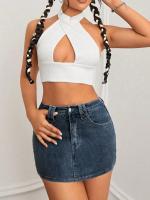 China Blue Casual Low Waist Denim Skirts Custom (4008) for sale
