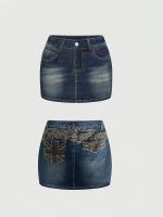 China Regular Blue Casual Low Waist Denim Skirts Custom (4007) for sale