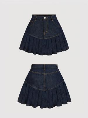 China Blue Pleated Low Waist Denim Skirts Custom (4009) for sale
