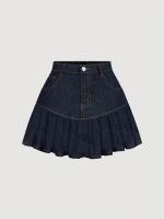 China Blue Pleated Low Waist Denim Skirts Custom (4009) for sale