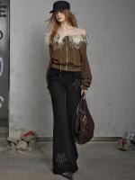 China Black Casual High Waist Casual Pants Custom (9917) for sale