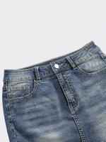 China Blue Low Waist Embroidered Denim Skirts Custom (4006) for sale