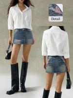 China Blue Low Waist Embroidered Denim Skirts Custom (4006) for sale