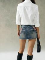 China Blue Low Waist Embroidered Denim Skirts Custom (4006) for sale