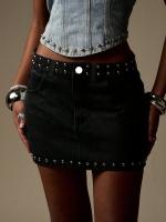 China Black Low Waist Regular Denim Skirts Custom (4003) for sale