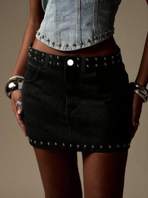 China Black Low Waist Regular Denim Skirts Custom (4003) for sale