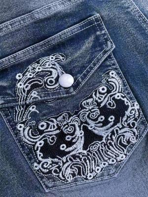 China Regular Blue Casual High Waist wholesale denim jeans for Breathable Embroidered Custom (828) for sale