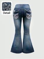 China Regular Blue Casual High Waist wholesale denim jeans for Breathable Embroidered Custom (828) for sale