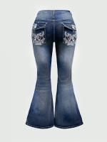 China Regular Blue Casual High Waist wholesale denim jeans for Breathable Embroidered Custom (828) for sale