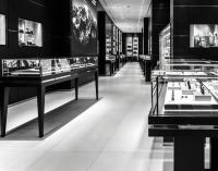 China Custom Luxury Jewelry Store Black & Gold Full-Store Display Cabinet, Glass Showcase for sale