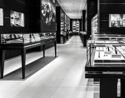 China Custom Luxury Jewelry Store Black & Gold Full-Store Display Cabinet, Glass Showcase for sale