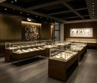 China Luxury New Chinese Style Solid Wood Jewelry Display Cabinet, Premium Glass Showcase for High-End Retail for sale