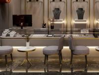 China Luxury Blue LED Lighting Jewelry Display Case & Negotiation Chair Set High-End Custom Design for Jewelry Brand Store for sale