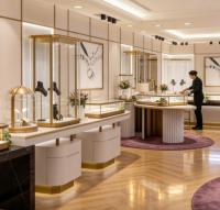 China Cylindrical Jewelry Display Pedestal LED | Gold Metal Frame Glass Dome Enclosure | Luxury Counter High-End Jewelry Boutique for sale
