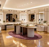 China Cylindrical Jewelry Display Pedestal LED | Gold Metal Frame Glass Dome Enclosure | Luxury Counter High-End Jewelry Boutique for sale