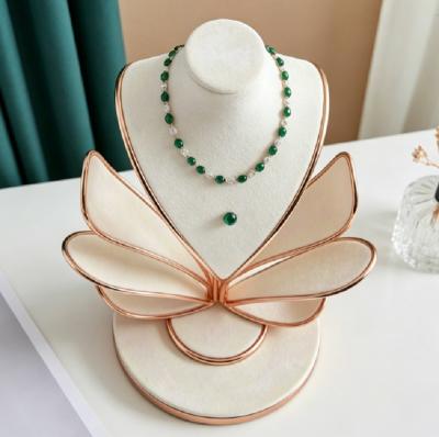 China Luxury Rose Gold Lotus Petal Jewelry Display Stand, Complete Turnkey Bust Form with Microfiber Base for sale