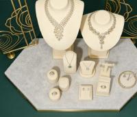 China Luxury Beige Velvet & Gold Art Deco Jewelry Display Set, Complete Turnkey Bust Form & Organizer Kit for sale