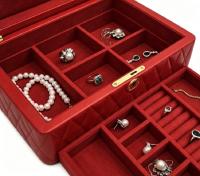 China Luxury Red Quilted Leather Jewelry Box, 2-Tier Lockable Organizer with Velvet Lining & Drawer for sale