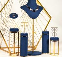 China Luxury Navy Blue Velvet & Gold Jewelry Display Set, Hexagon Geometric Stand Kit for Boutiques & Photography for sale