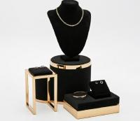 China High-End Custom Jewelry Display Stand Set Premium Black Velvet Gold Plated Metal Showcase Necklace Bust Luxury Jewelry Store for sale