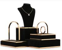 China High-End Custom Jewelry Display Stand Set Premium Black Velvet Gold Plated Metal Showcase Necklace Bust Luxury Jewelry Store for sale