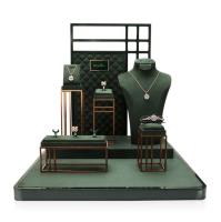 China Green Velvet Metal Jewelry Display Stand for Vintage Jewelry Store Props for sale
