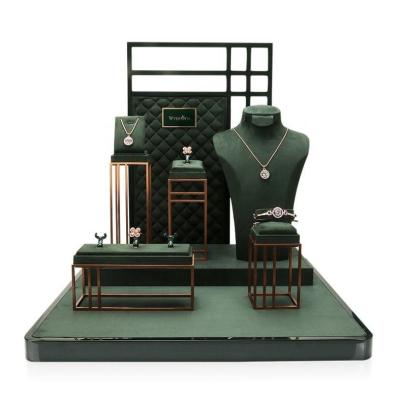 China Green Velvet Metal Jewelry Display Stand for Vintage Jewelry Store Props for sale