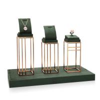 China Green Velvet Metal Jewelry Display Stand for Vintage Jewelry Store Props for sale