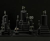 China Luxury Black Stepped Earring Display Set, Custom Matte Black Jewelry Stand for High-End Earring Boutique for sale