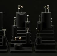 China Luxury Black Stepped Earring Display Set, Custom Matte Black Jewelry Stand for High-End Earring Boutique for sale