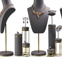 China Elegant Modern Jewelry Display Stand, Dark Gray Velvet & Gold Metal Countertop Set for Jewelry Retail for sale