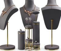 China Elegant Modern Jewelry Display Stand, Dark Gray Velvet & Gold Metal Countertop Set for Jewelry Retail for sale