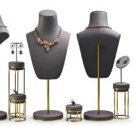 China Elegant Modern Jewelry Display Stand, Dark Gray Velvet & Gold Metal Countertop Set for Jewelry Retail for sale