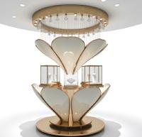 China Elegant Floral-Shaped Jewelry Display Stand with LED Lighting Modern Luxury Crystal Accents High-End Jewelry Retail Showcase for sale