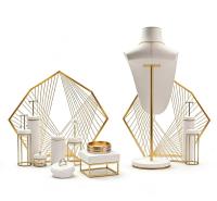 China Luxury White Gold Jewelry Display Set LED Custom Velvet Metal Jewelry Stand for High-End Jewelry Boutique (Durable High Quality) for sale