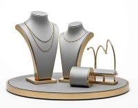 China Modern Durable High Quality Jewelry Display Stand Set Gray Velvet Gold Metal Frame for Retail Shop for sale