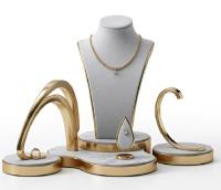 China High End Jewelry Counter Display Set Gray Velvet Gold Metal Marble Stand for Jewelry Boutique for sale