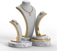 China High End Jewelry Counter Display Set Gray Velvet Gold Metal Marble Stand for Jewelry Boutique for sale
