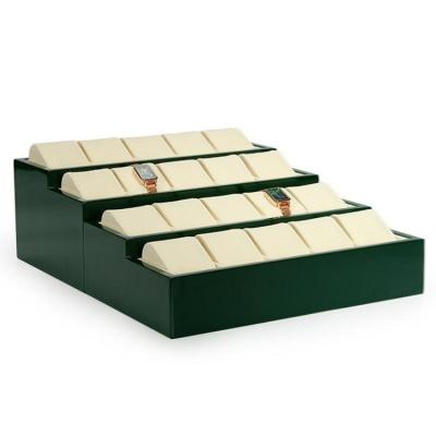 China PU Leather Bracelet Watch Display Tray with LED Lighting Factory Wooden Watch Display for sale