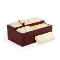China PU Leather Bracelet Watch Display Tray with LED Lighting Factory Wooden Watch Display for sale
