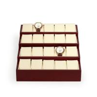 China PU Leather Bracelet Watch Display Tray with LED Lighting Factory Wooden Watch Display for sale