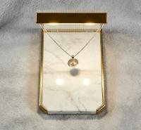 China Custom Luxury Suspended Jewelry Display Case, Premium Gold Frame Acrylic Showcase with LED Light for sale